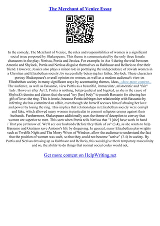 Essay On Merchant Of Venice | PDF | Christianity | Religion & Spirituality