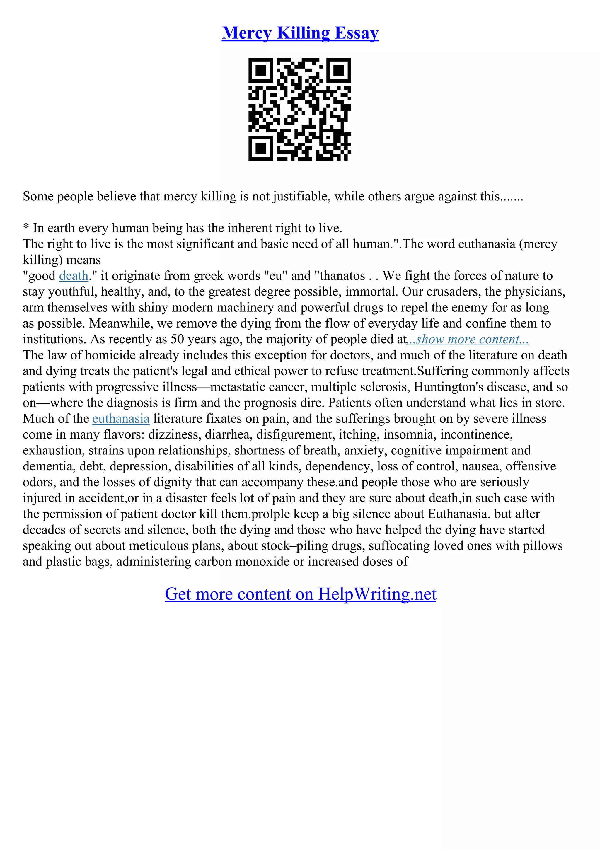 Essay On Mercy Killing | PDF