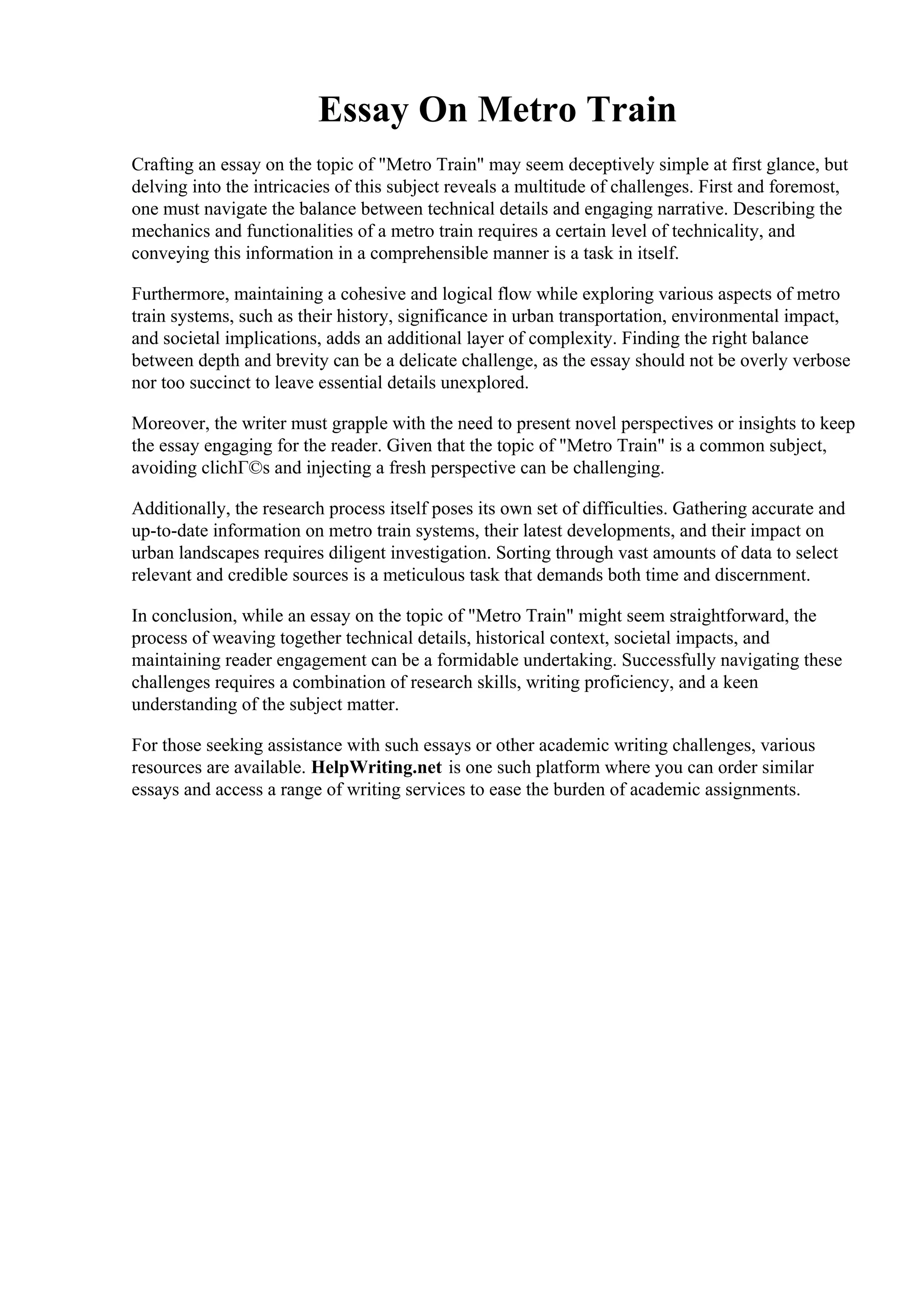 Essay On Metro Train.pdfEssay On Metro Train | PDF