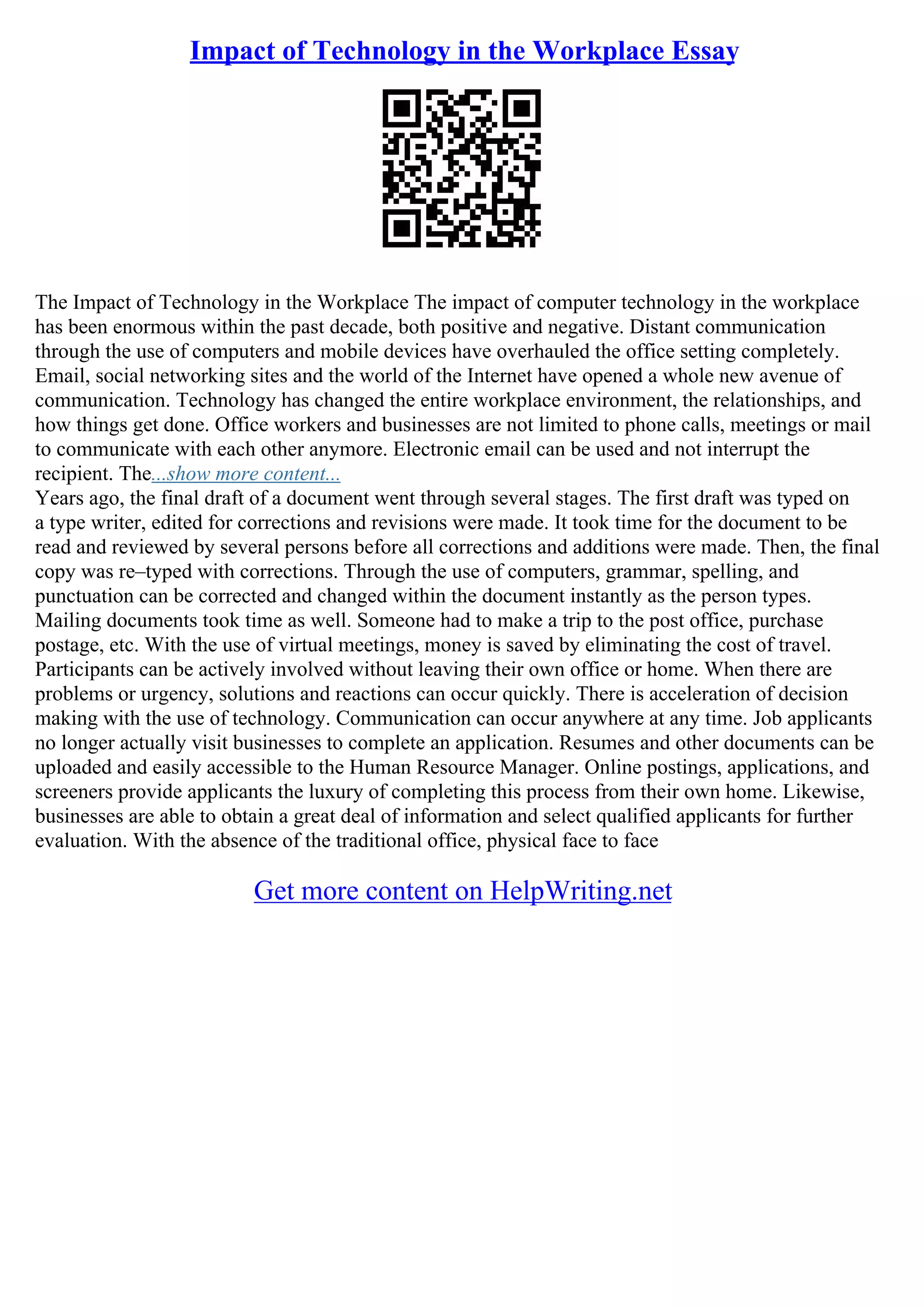 Essay On Modern Technology | PDF