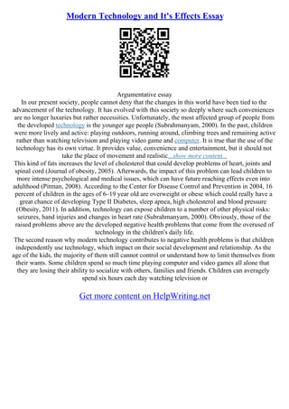 Essay On Modern Technology | PDF