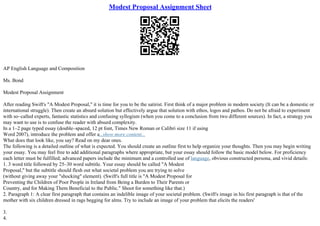 Essay On Modest Proposal | PPT