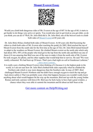Essay On Mount Everest | PDF