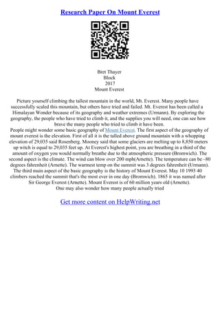 Essay On Mount Everest | PDF