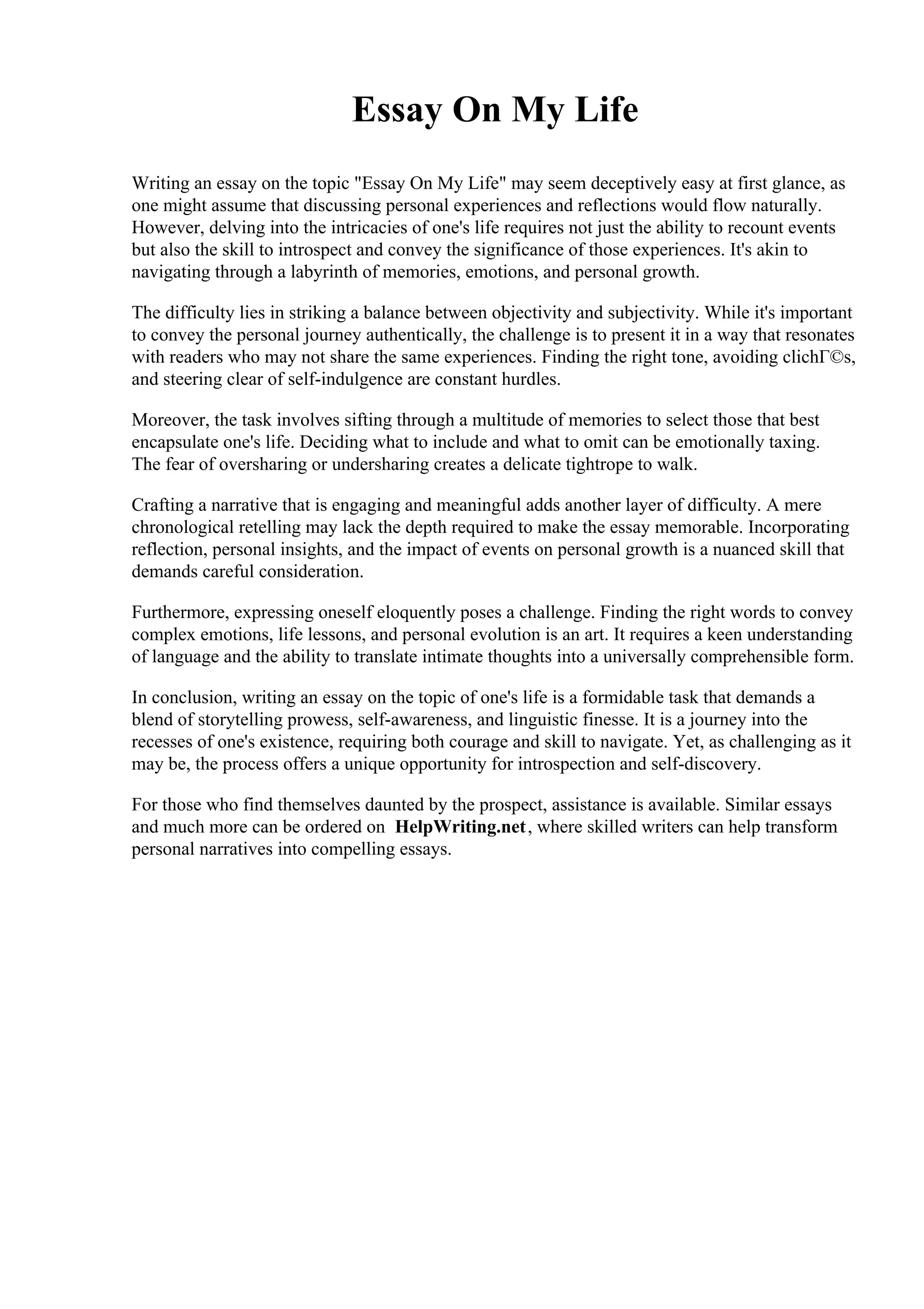 Essay On My Life | PDF