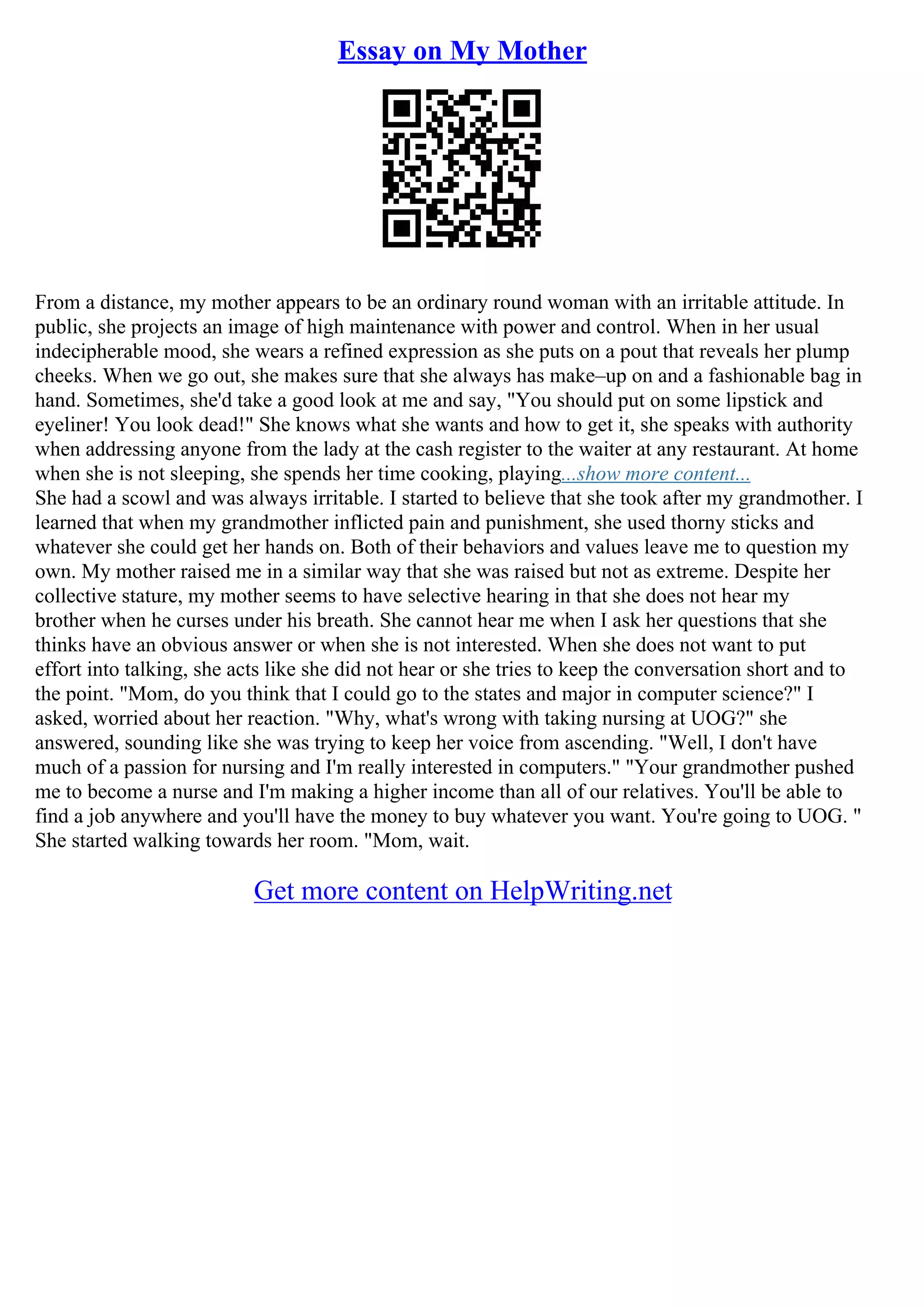 Essay On My Mother | PDF