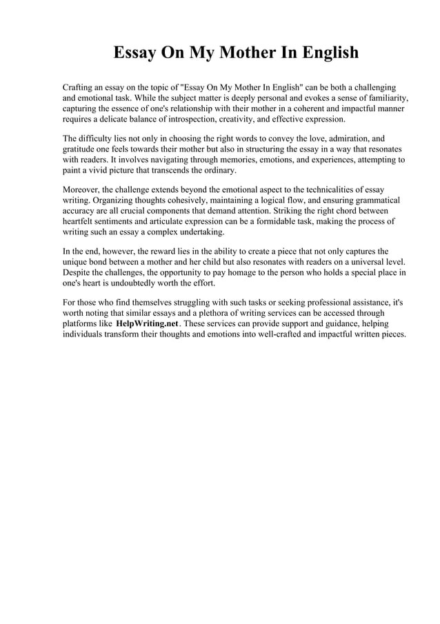 Essay On My Mother In Englishpdf 5149