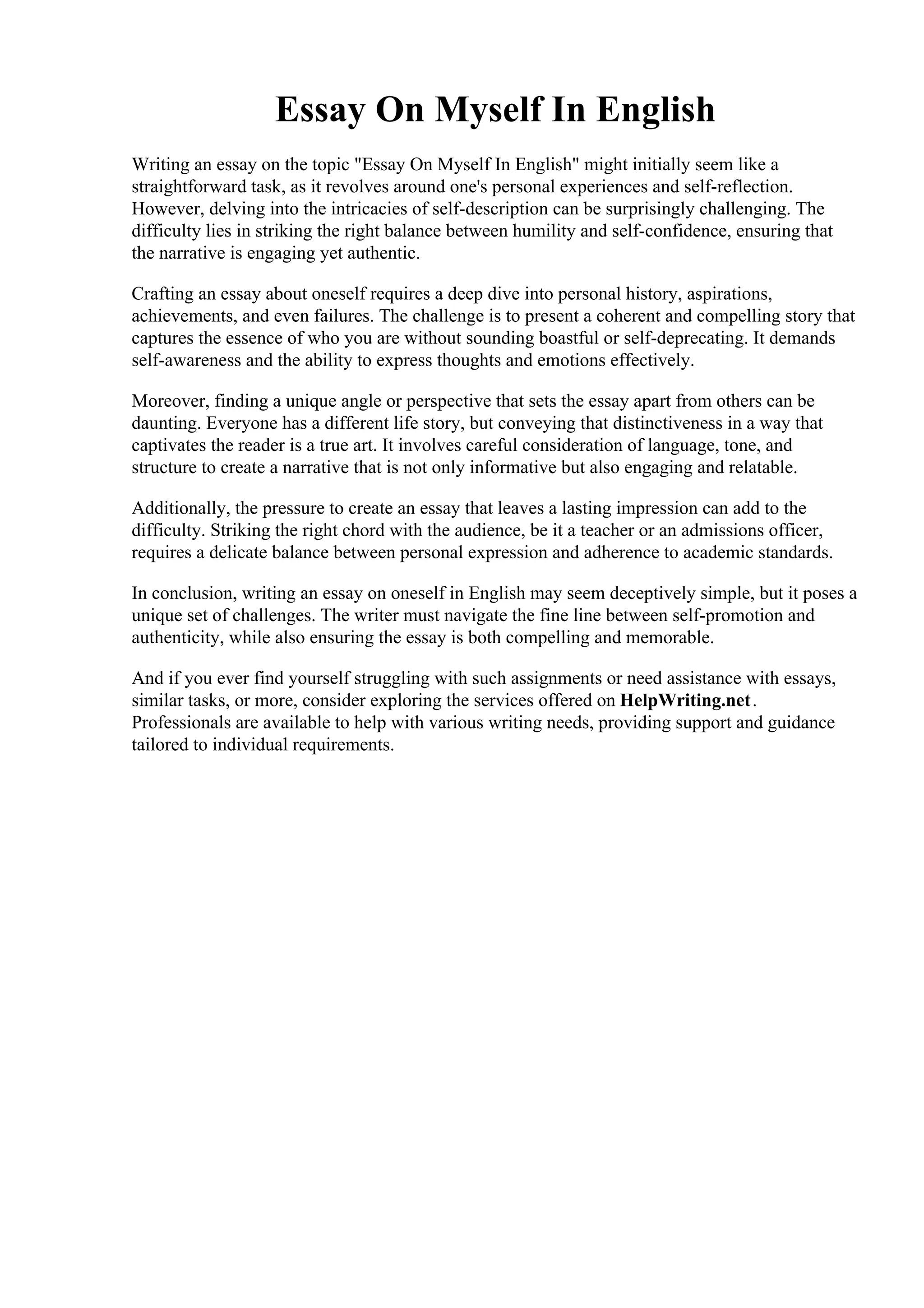 Essay On Myself In English | PDF