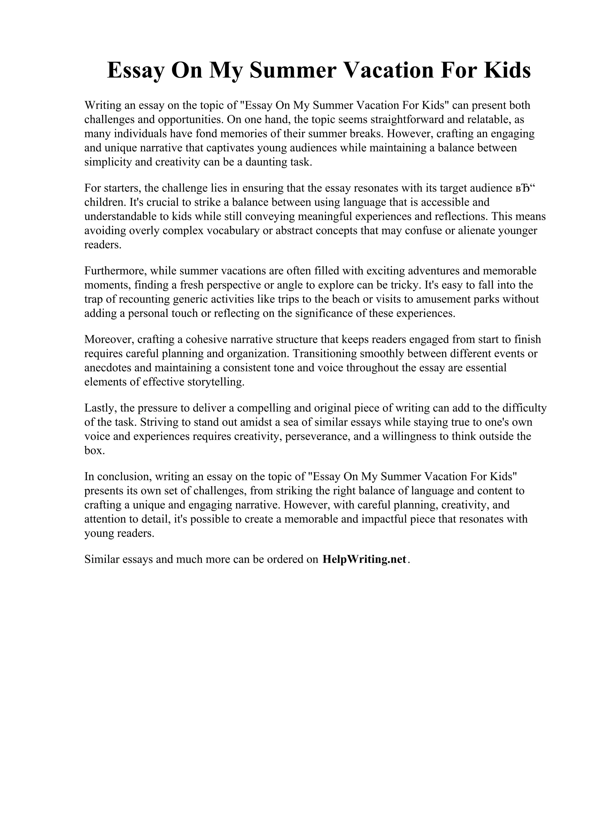 Essay On My Summer Vacation For Kids | PDF