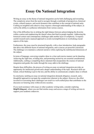 Essay On National Integration | PDF | Homework and Study | Education
