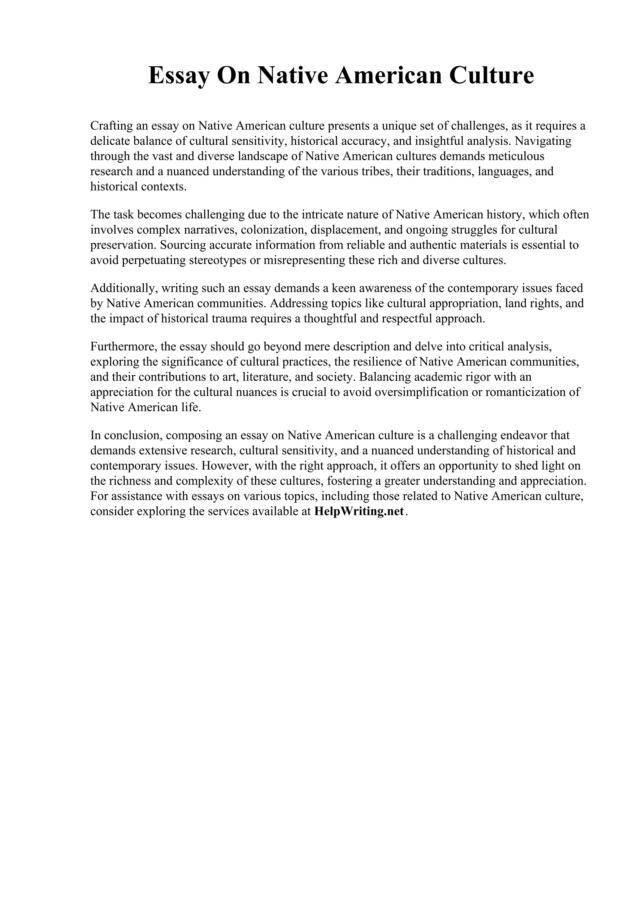 Essay On Native American Culture. Oregon Institute of Technology | PDF ...