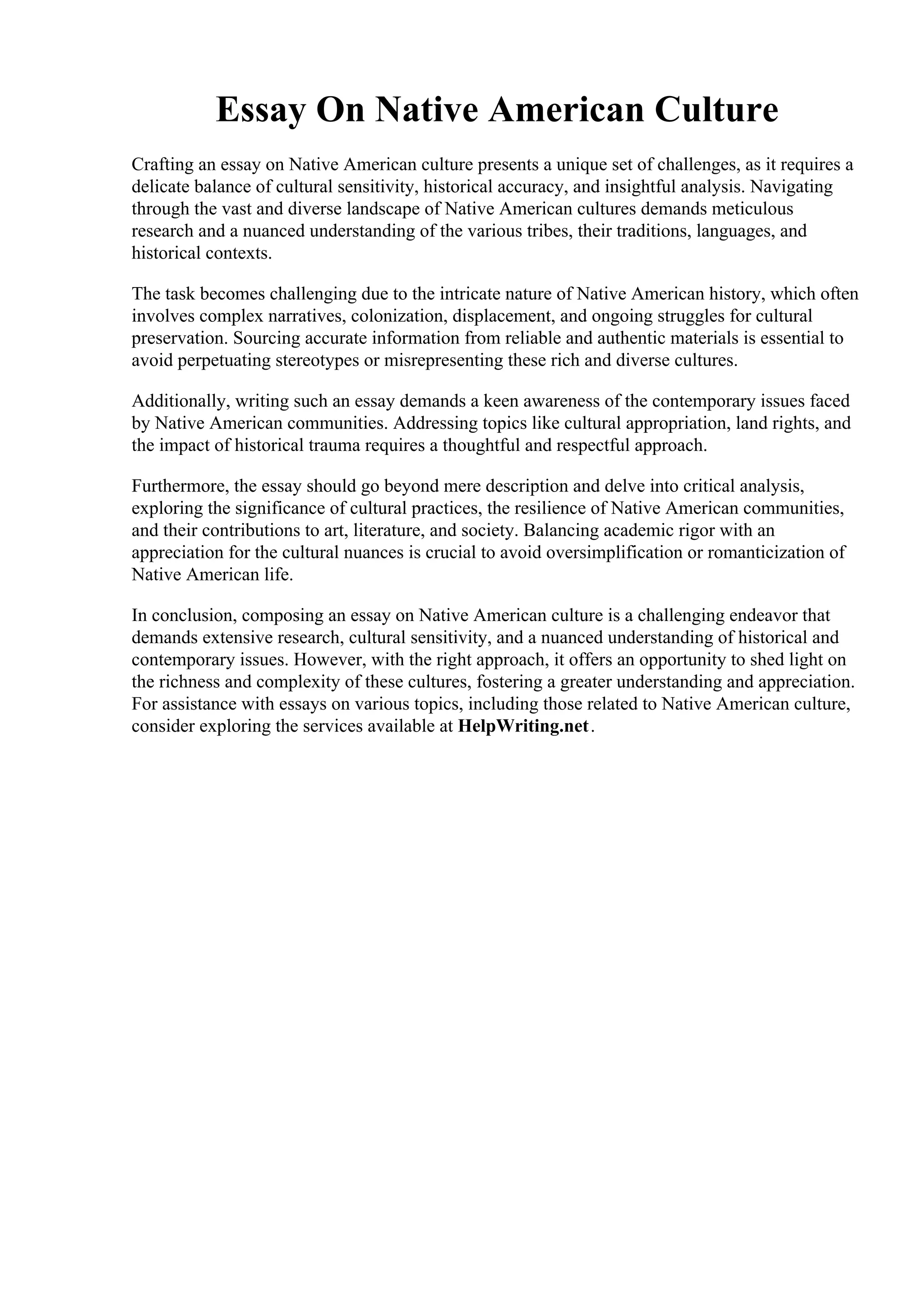 Essay On Native American Culture | PDF