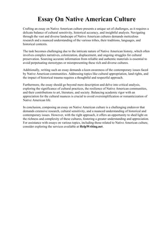 Essay On Native American Culture | PDF
