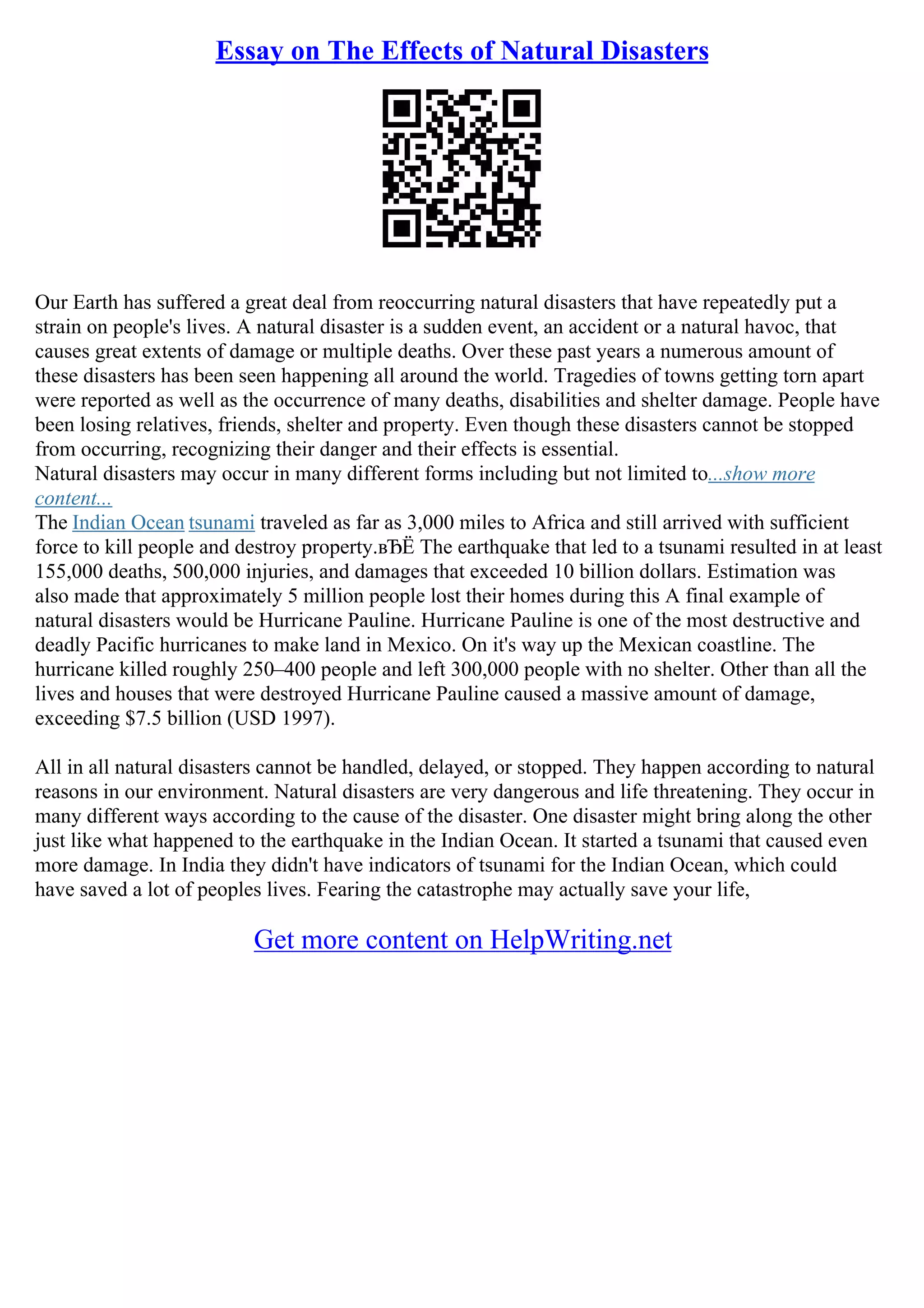 Essay On Natural Disasters | PDF