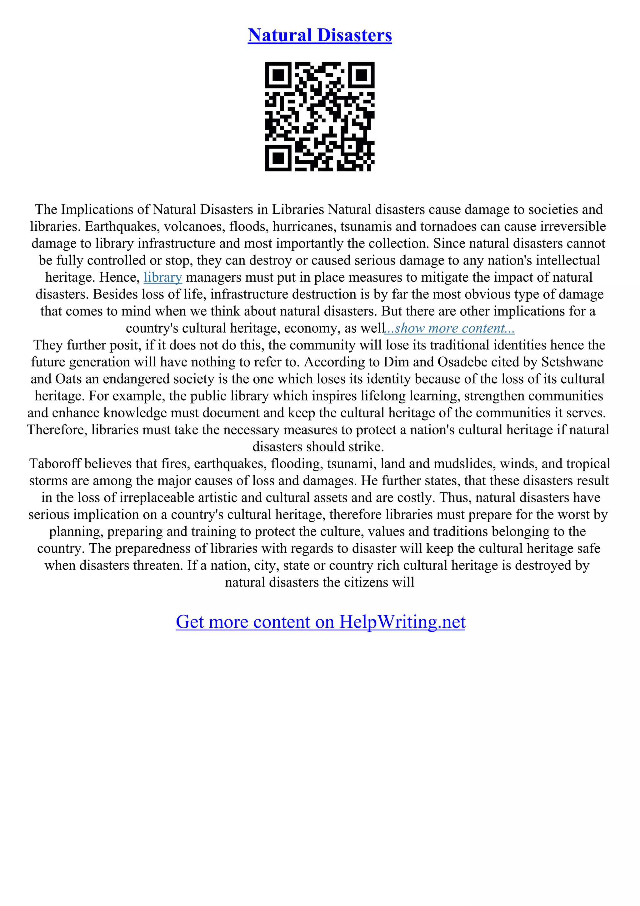 Essay On Natural Disasters | PDF