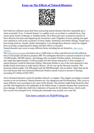 Essay On Natural Disasters | PDF