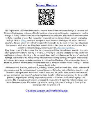 Essay On Natural Disasters | PDF