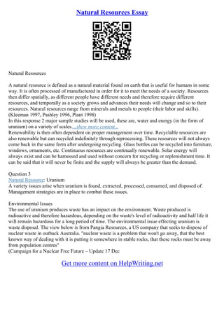 Essay On Natural Resources | PDF