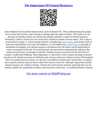 Essay On Natural Resources | PDF