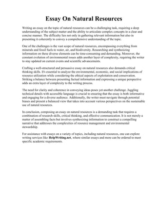 Essay On Natural Resources. Consumption Of Natural Resources Free Essay ...