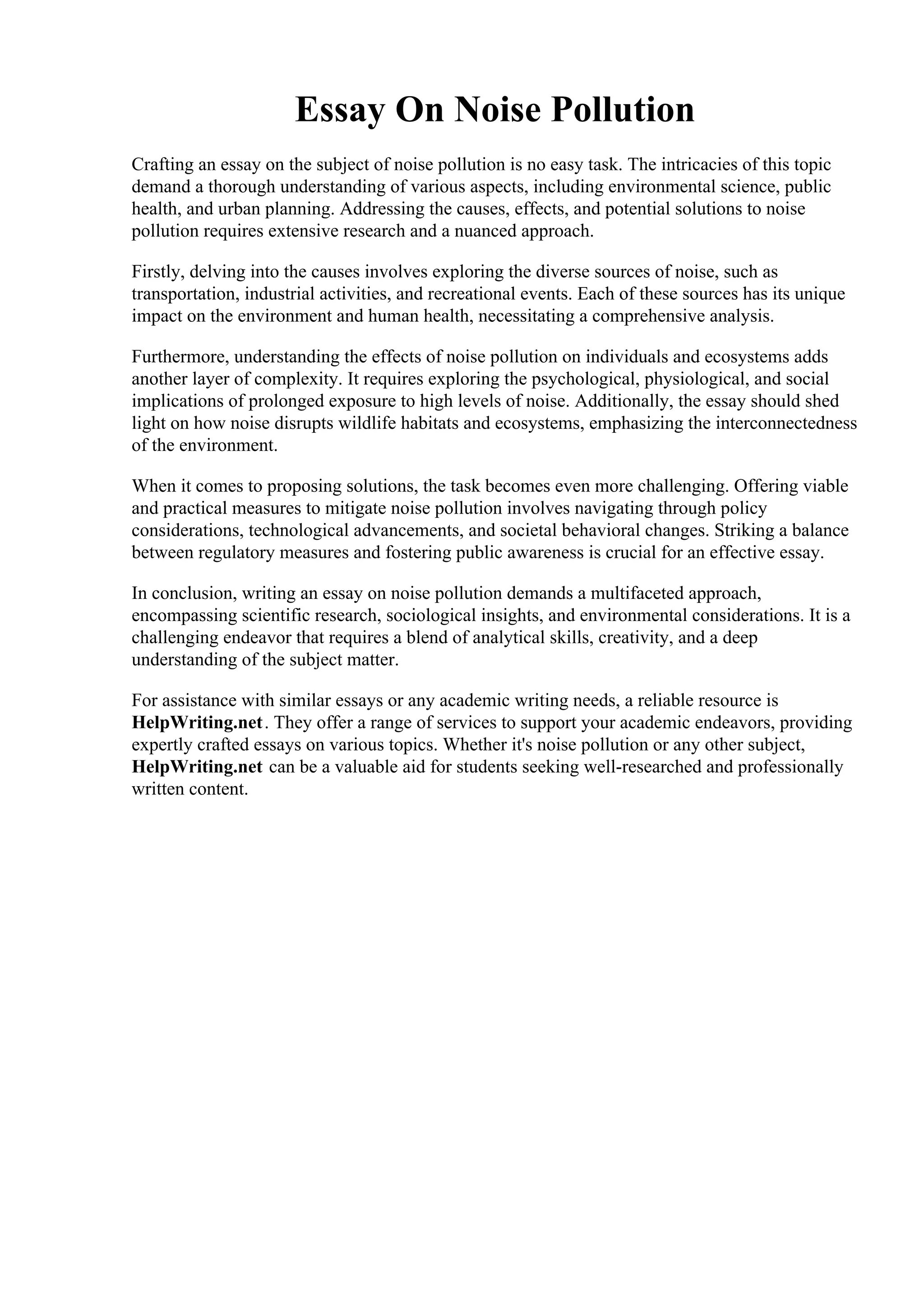 Essay On Noise Pollution | PDF