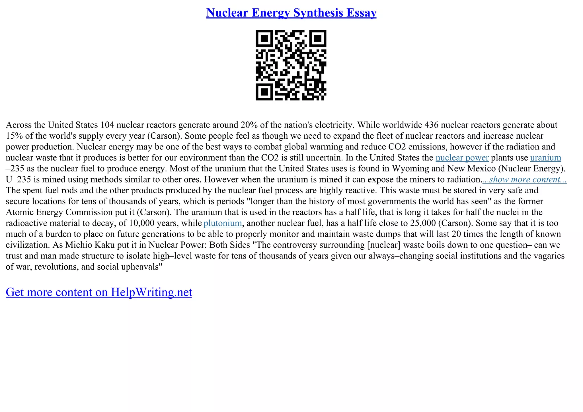 Essay On Nuclear Energy | PPT