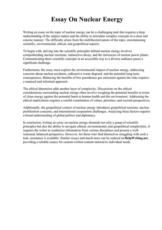 Essay On Nuclear Energy | PDF | Environment | Science