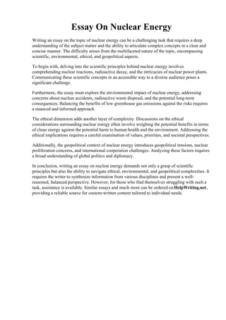 Essay On Nuclear Energy | PDF