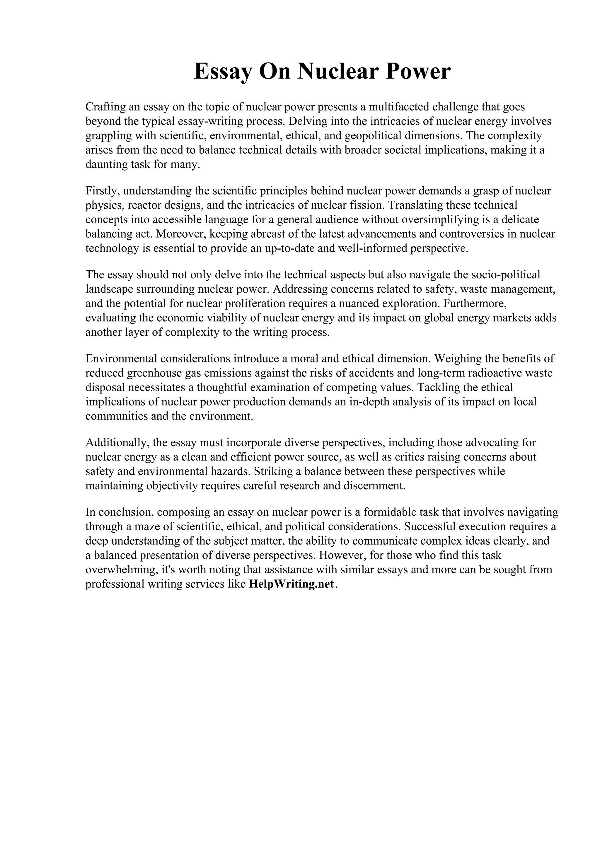 Essay On Nuclear Power | PDF