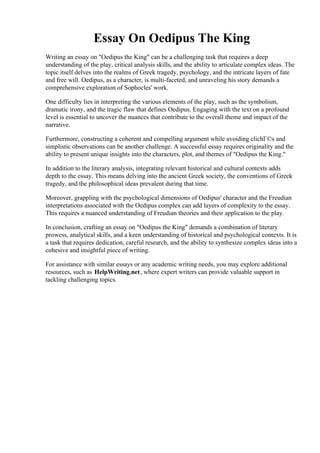 Essay On Oedipus The King | PDF