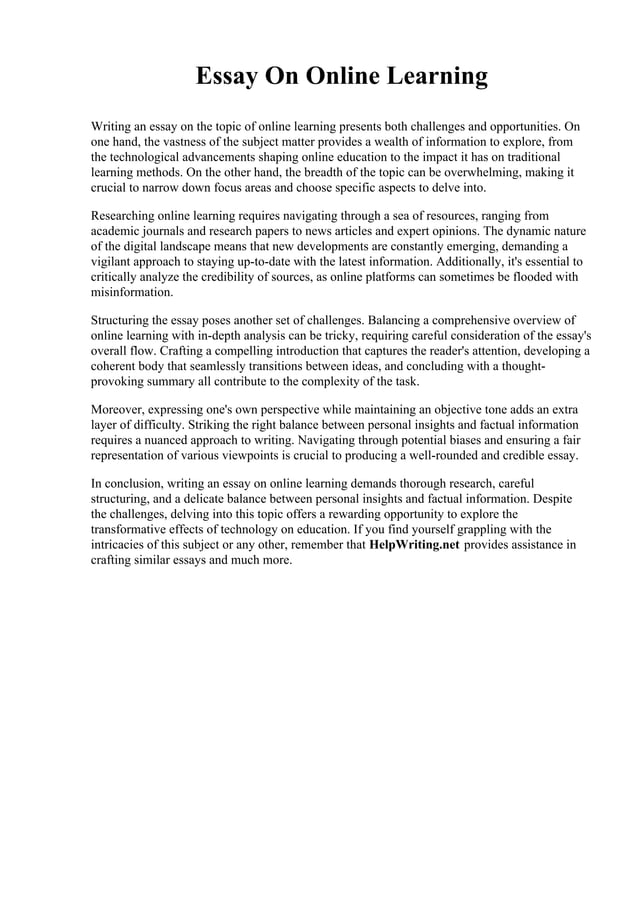 Essay On Online Learning.pdf | Online Education | Education