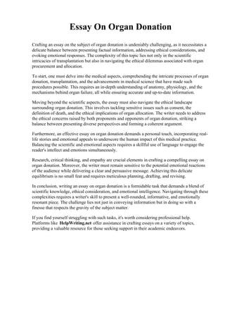 Essay On Organ Donation. Juniata College | PDF | Science