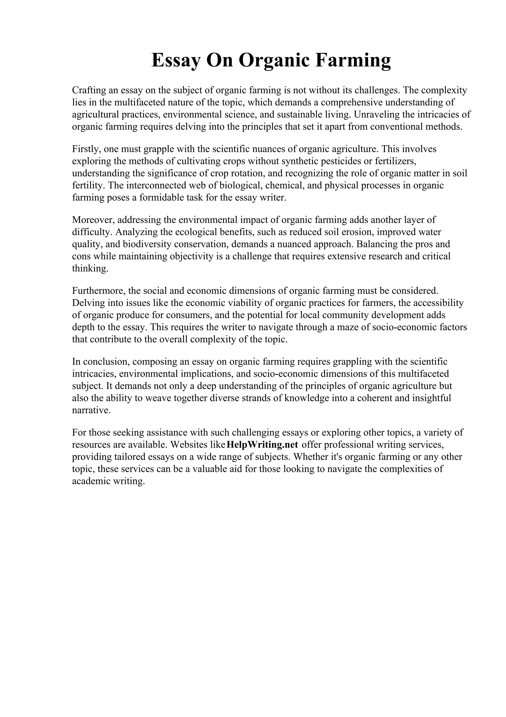 Essay On Organic Farming | PDF