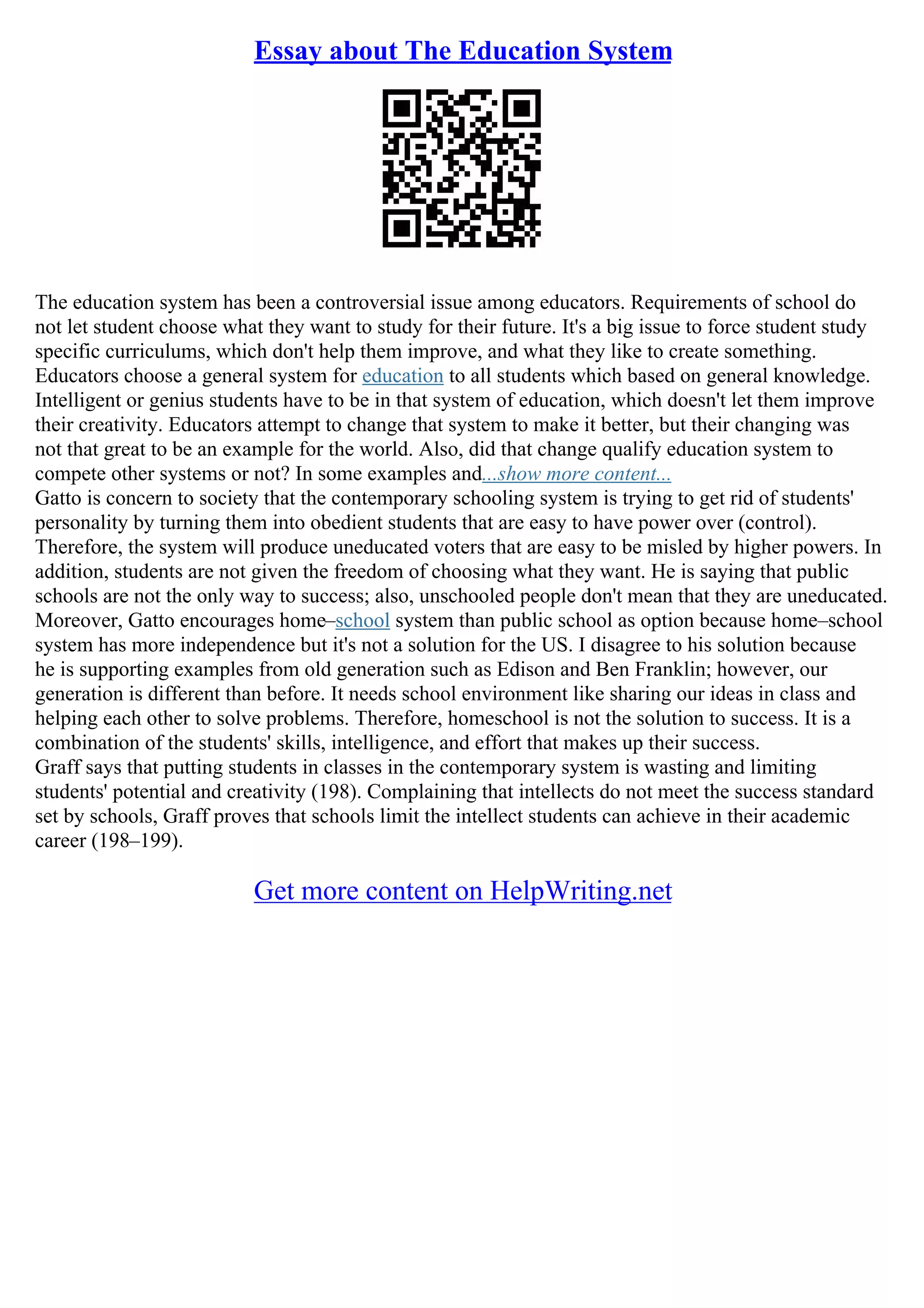 Essay On Our Education System | PDF