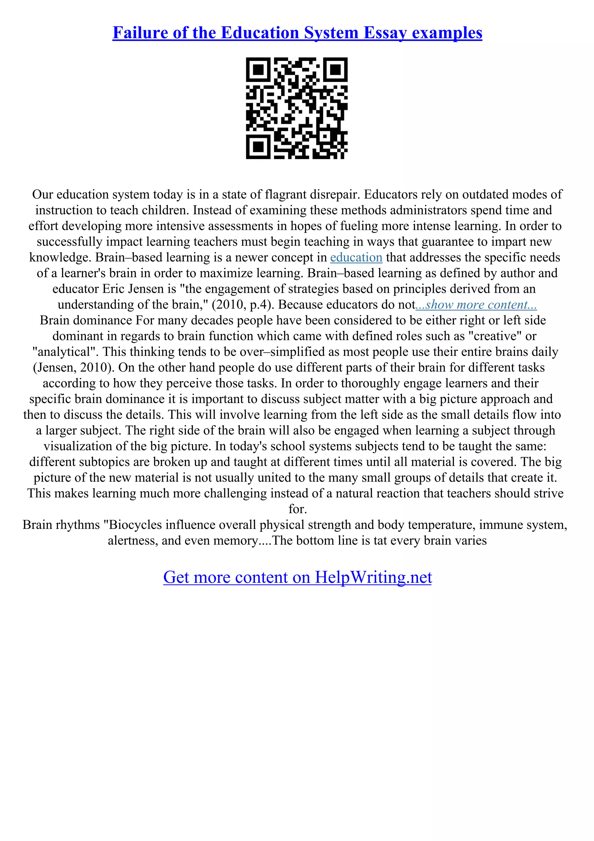 Essay On Our Education System | PDF