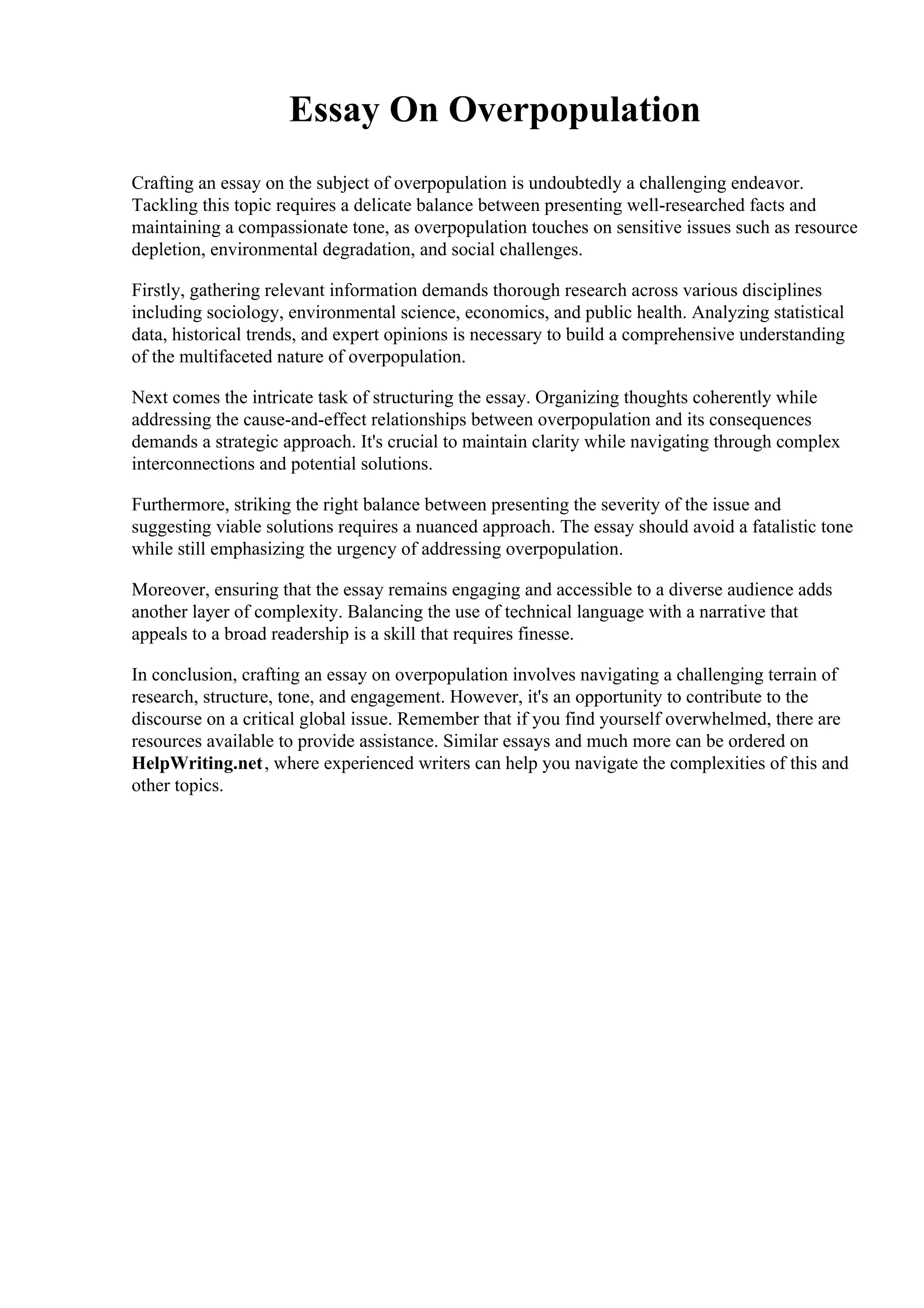 Essay On Overpopulation. Malone University | PDF