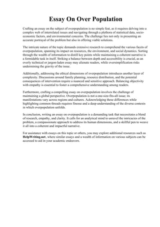 Essay On Over Population. Overpopulation in the World - Free Essay ...