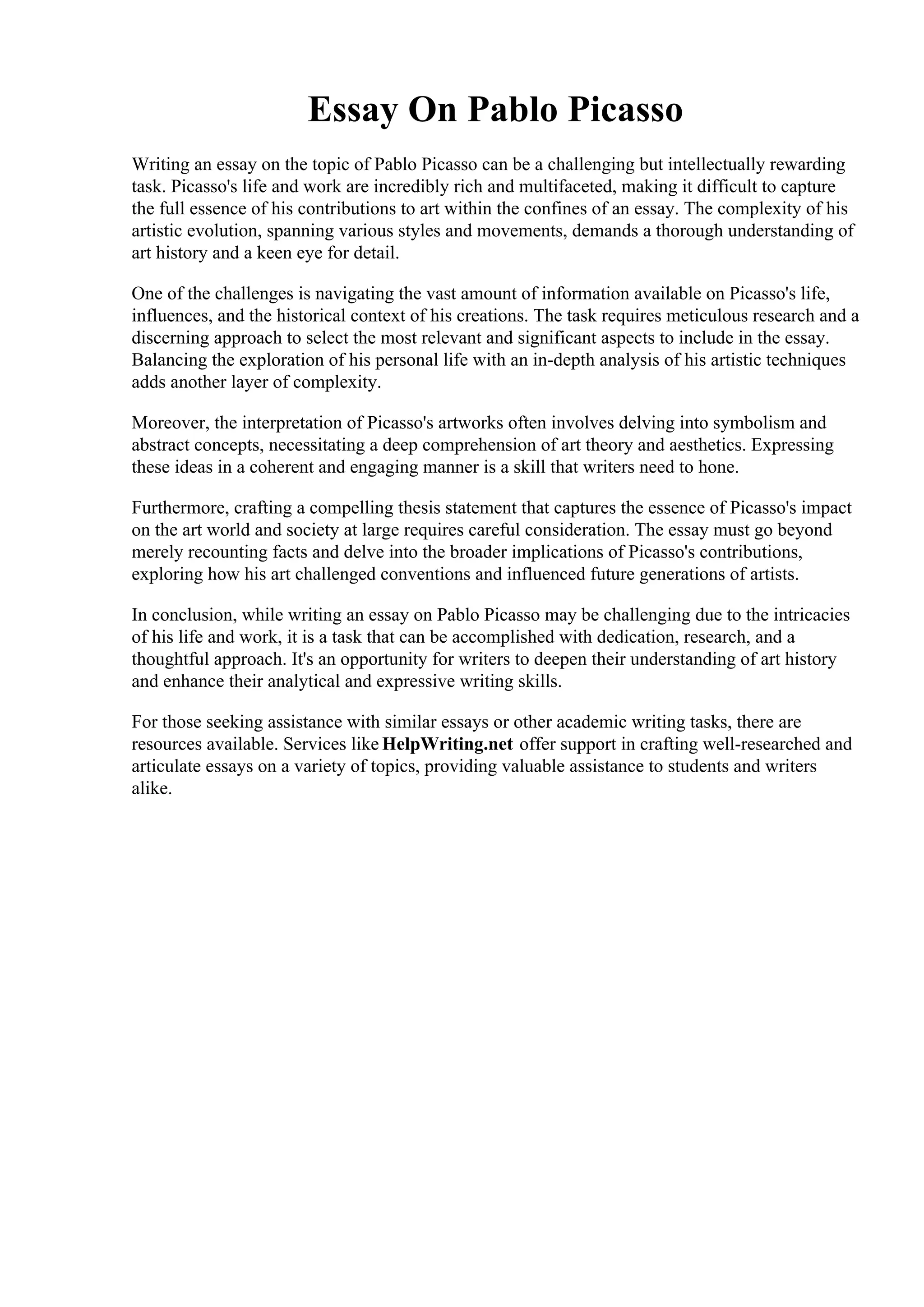 Essay On Pablo Picasso. Pablo Picasso 18811973 Tate | PDF