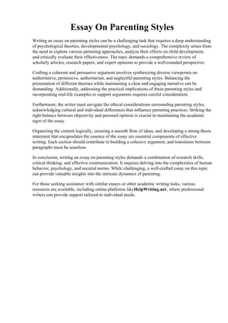 Essay On Parenting Styles | PDF