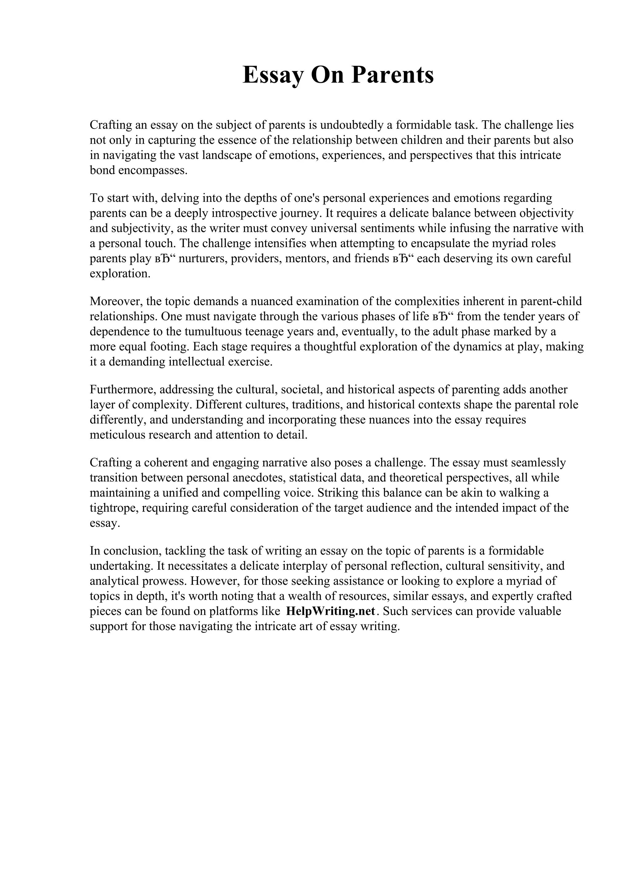 Essay On Parents. Spokane Community College | PDF