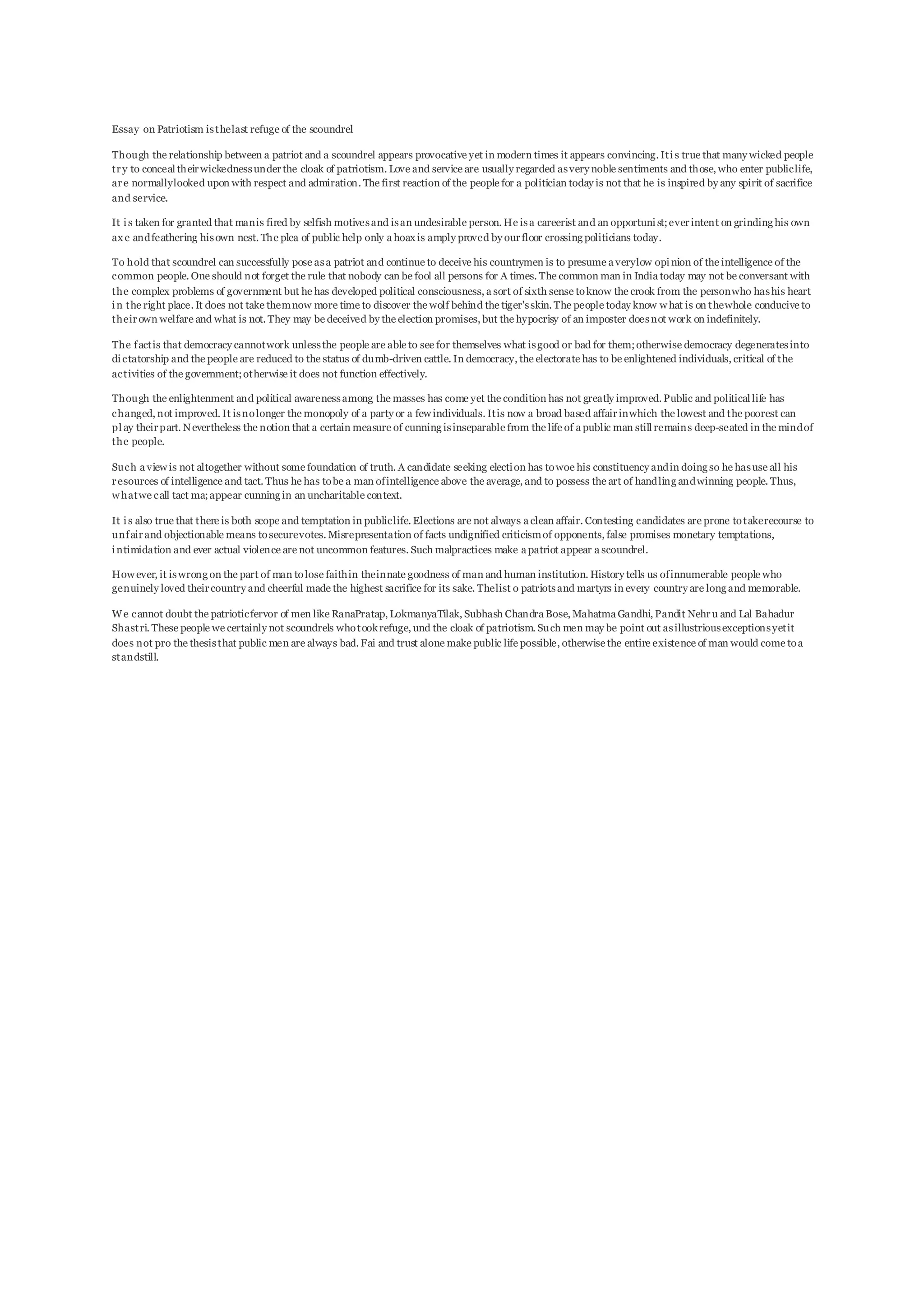 Essay on patriotism is the last refuge of the scoundrel | DOCX