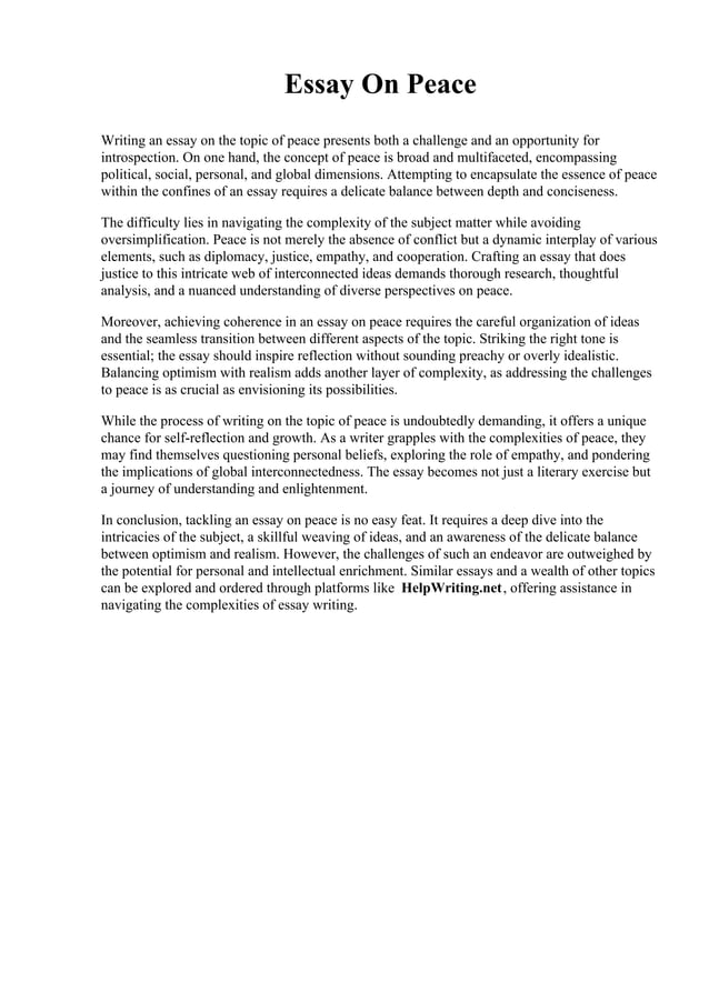 Essay On Peace. University of North Carolina at Pembroke | PDF