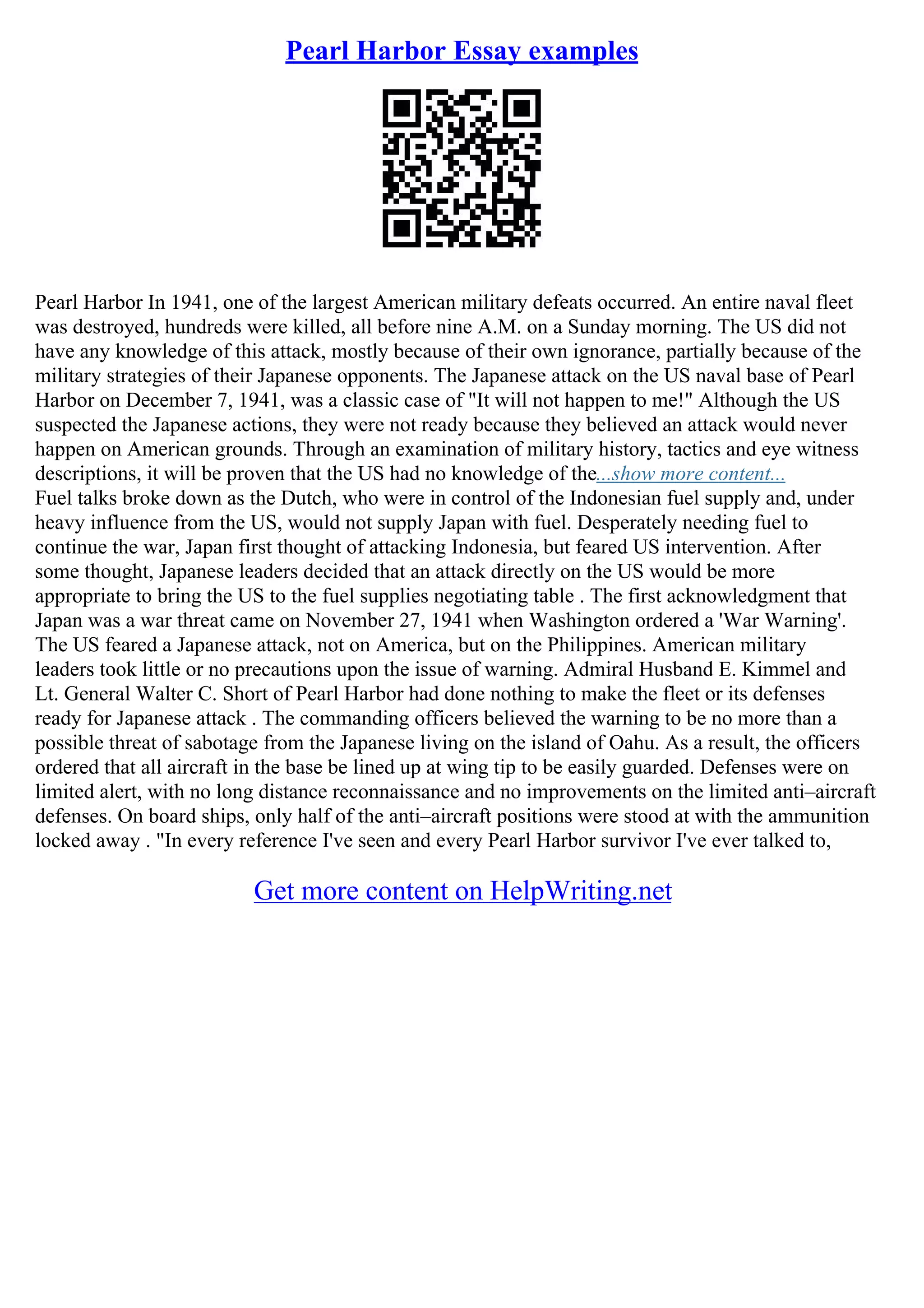 Essay On Pearl Harbor | PDF