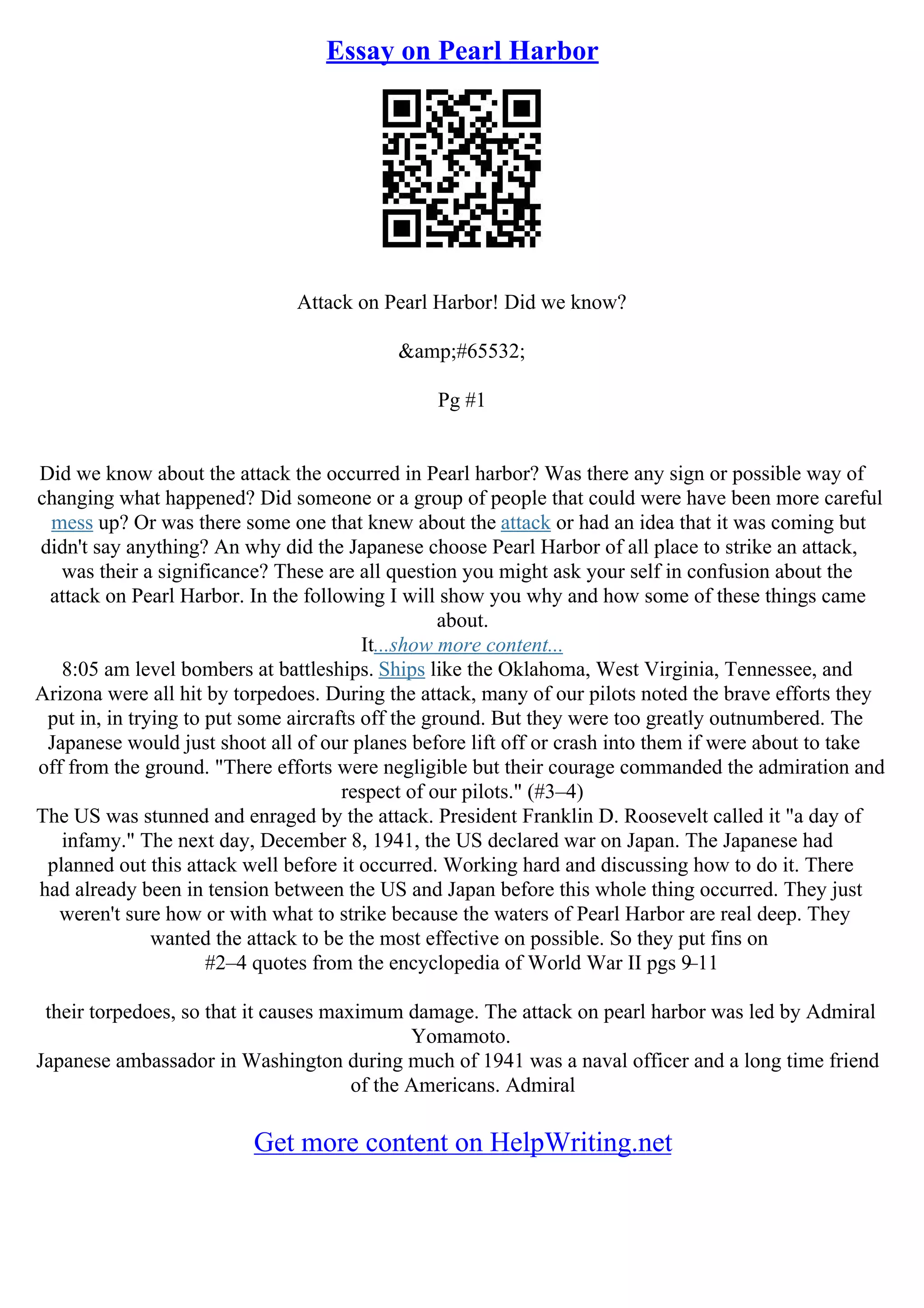 Essay On Pearl Harbor | PDF