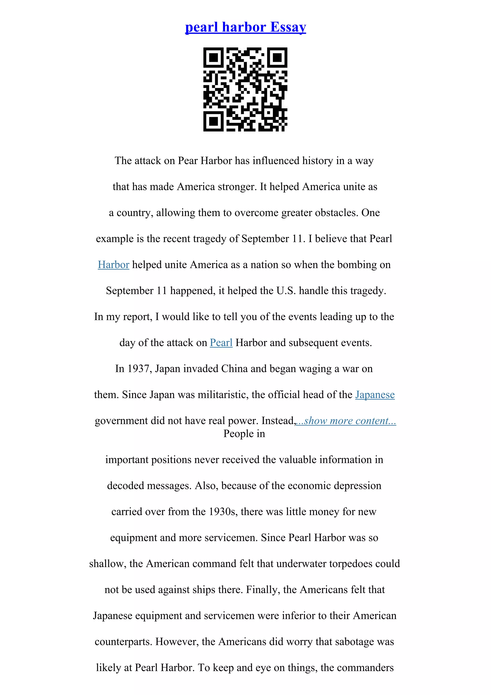 Essay On Pearl Harbor | PDF