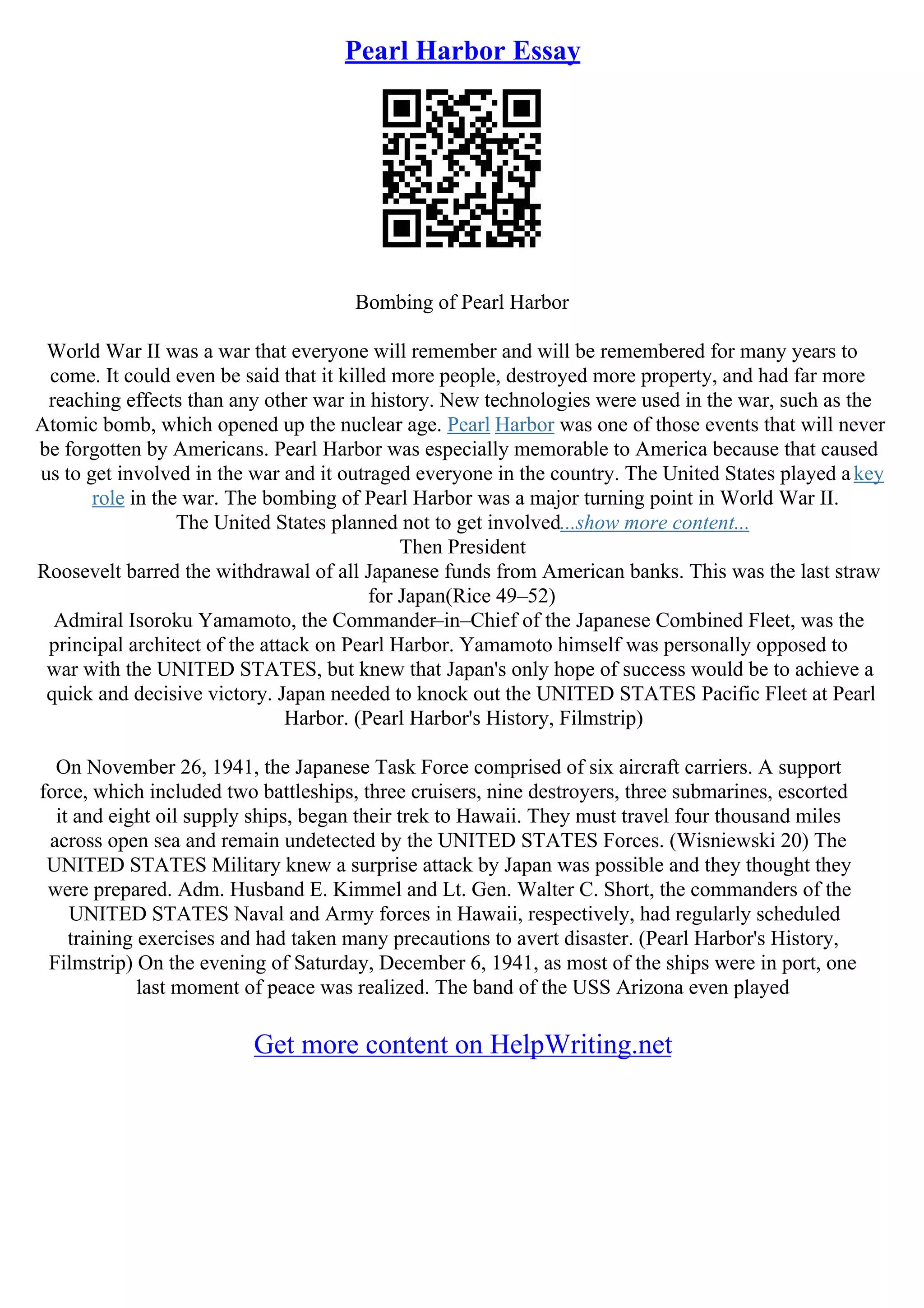 Essay On Pearl Harbor | PDF