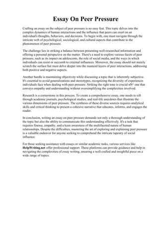 Essay On Peer Pressure | PDF