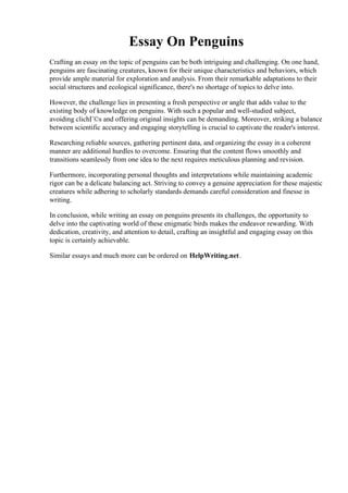 Essay On Penguins | PDF