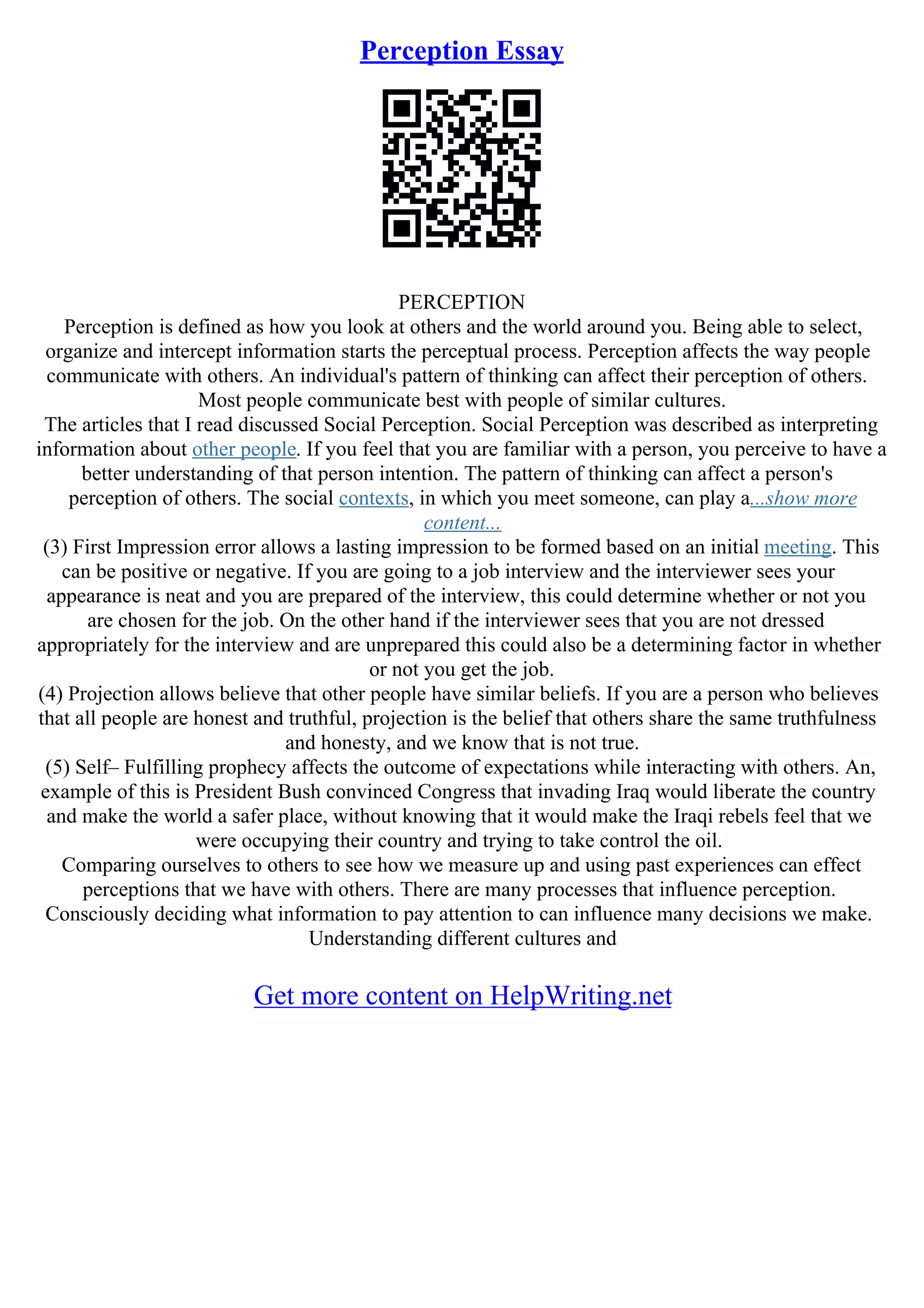 Essay On Perception | PDF