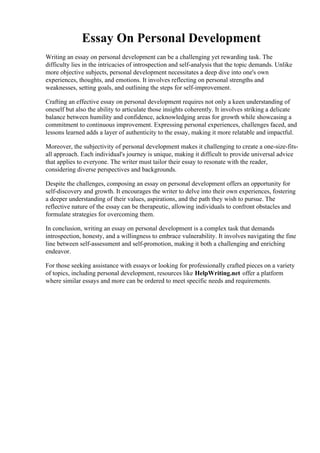 Essay On Personal Development. Essay on a Personal Development Plan ...